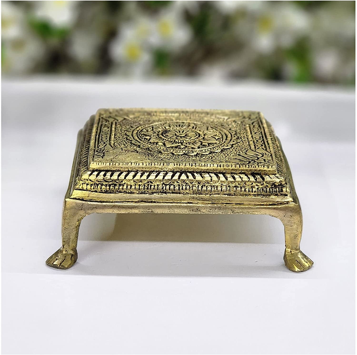 Antique Brass Pooja Chowki Traditional Pooja Stool Indian Temple Decor ...