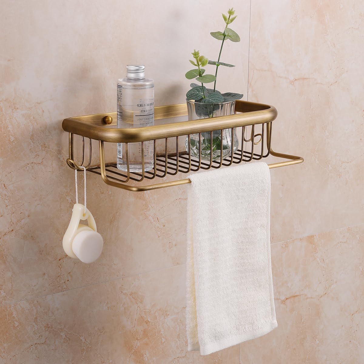Antique Brass Shower Shelf Bathroom Shelf Shower Organizer Basket Wall ...