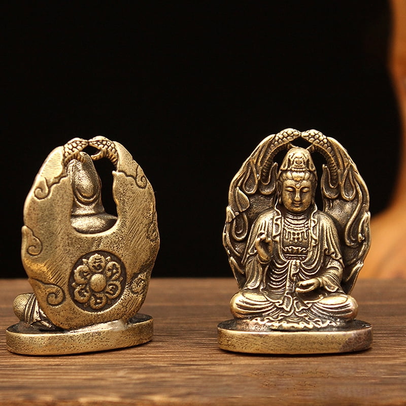 Antique Brass Small Buddha Statue Pocket Guanyin Miniature Figurines ...