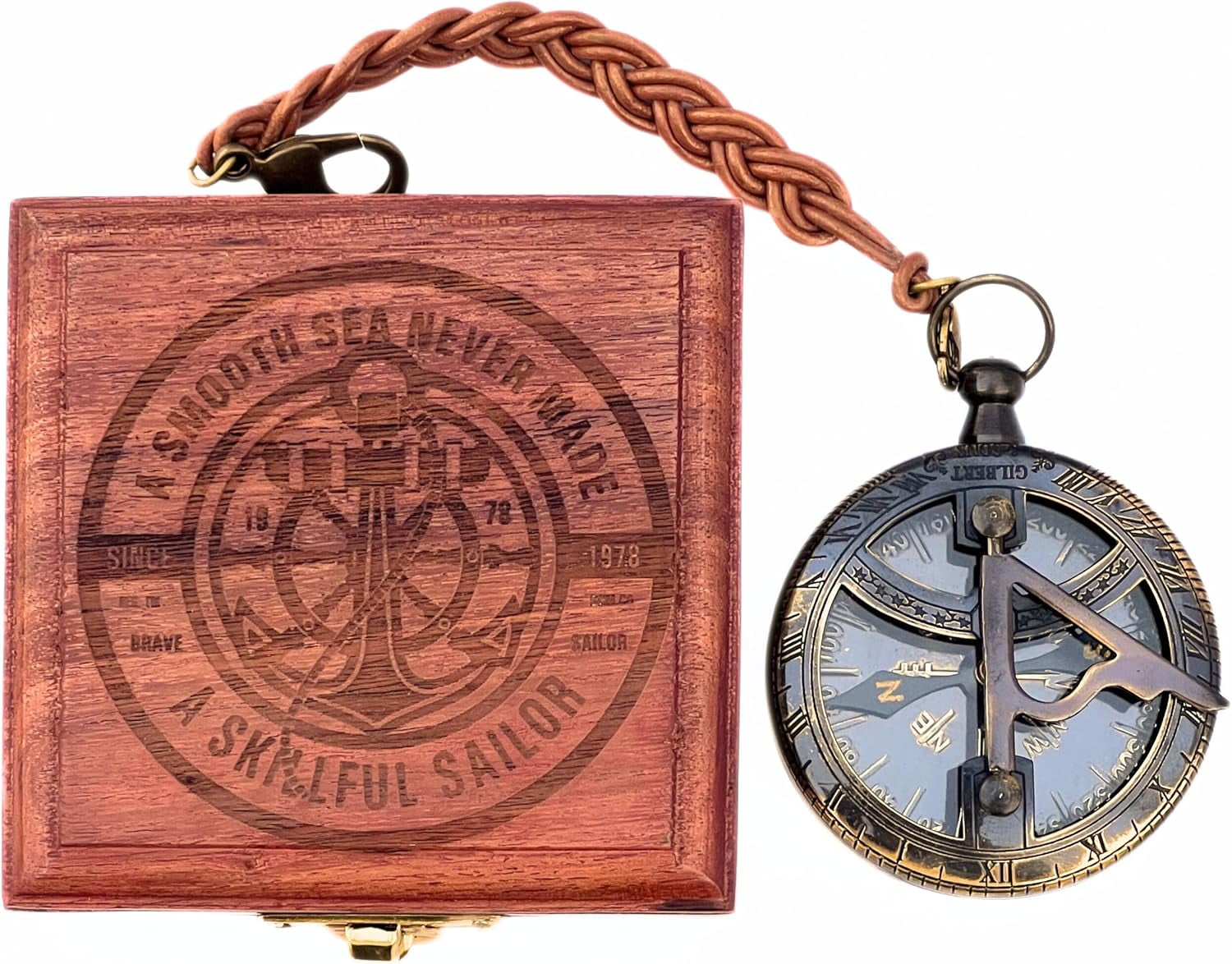 Antique Brass Sundial Compass with Leather Strap – Vintage Navigation ...