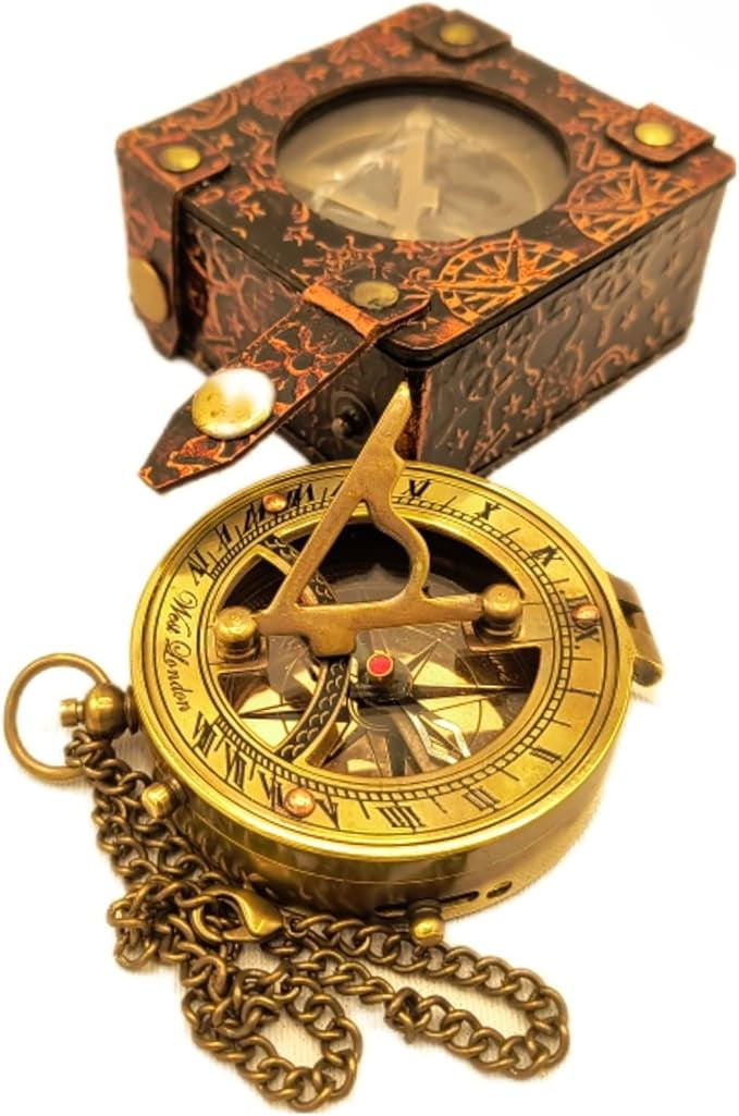 Antique Brass Sundial Compass Marine Boat Gift Pocket Sun Dial in ...