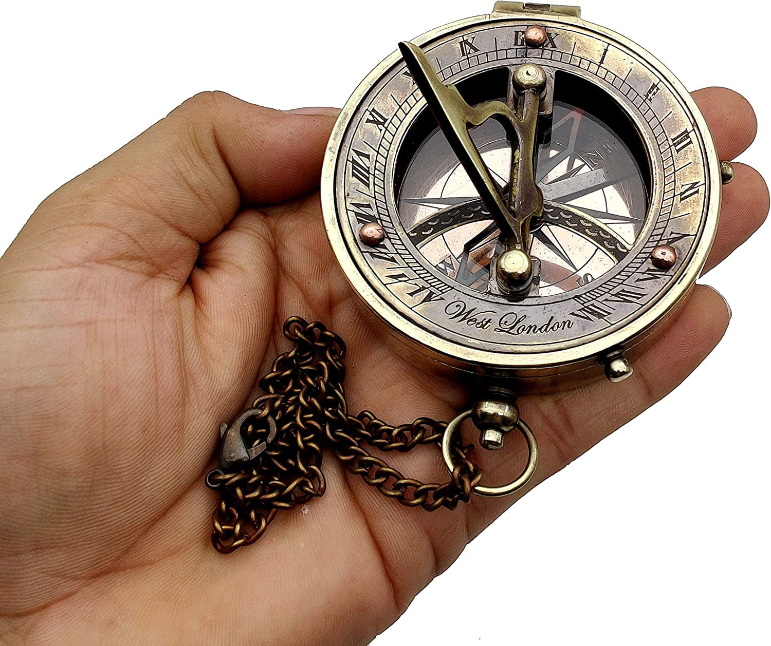 Antique Brass Sundial Compass Marine Boat Gift Pocket Sun Dial in ...