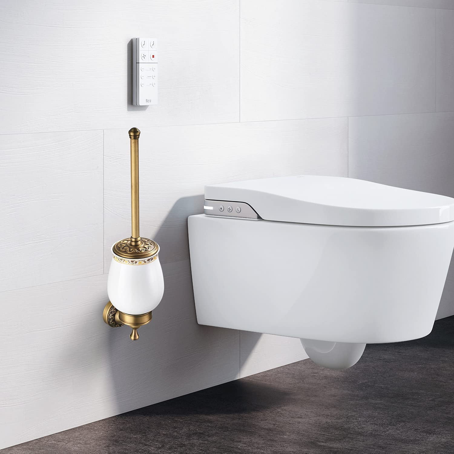 Antique Brass Toilet Brush Holder, Bathroom Towel Hook Towel Ring Wall ...