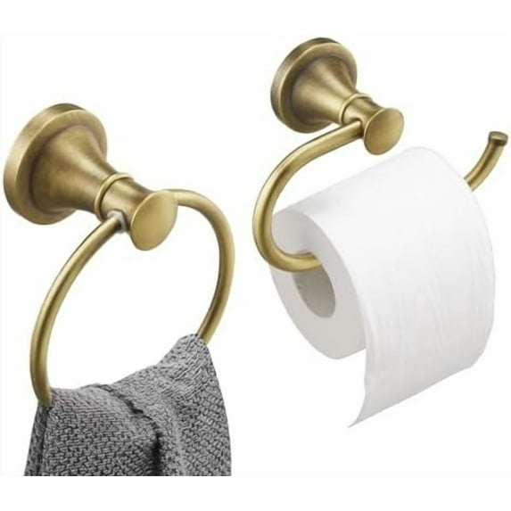 Antique Brass Towel Ring Toilet Paper Holder 2 Set, Double Bathroom ...
