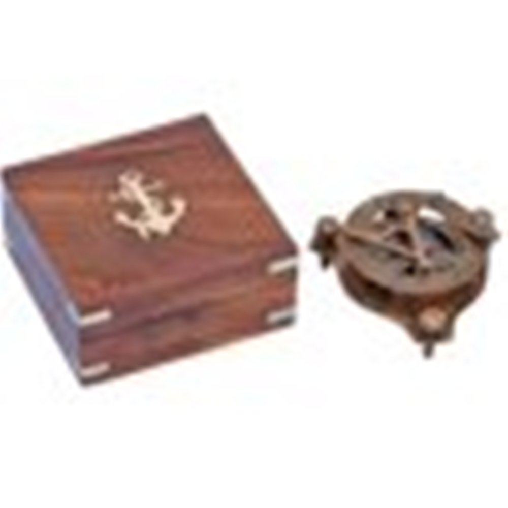 Antique Brass Triangle Sundial Compass with Rosewood Box 3" - Unique ...