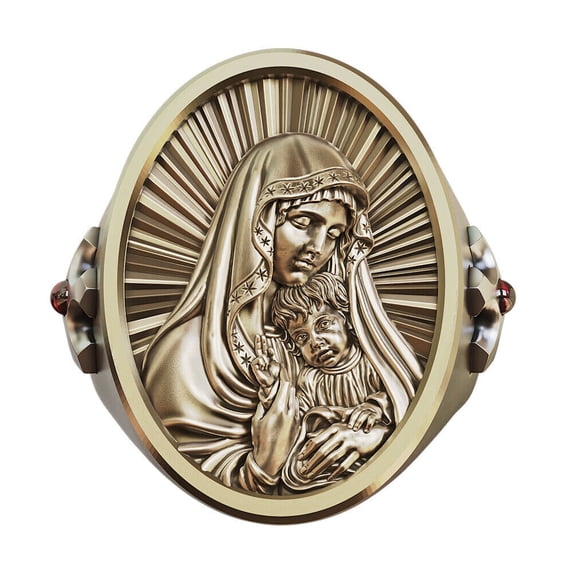Antique Brass Virgin Mary Cross Signet Ring Faith-Based Jewelry BR510 ...
