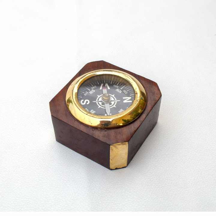 Antique Brass Wooden 2\" Nautical Compass with Metal and Glass ...