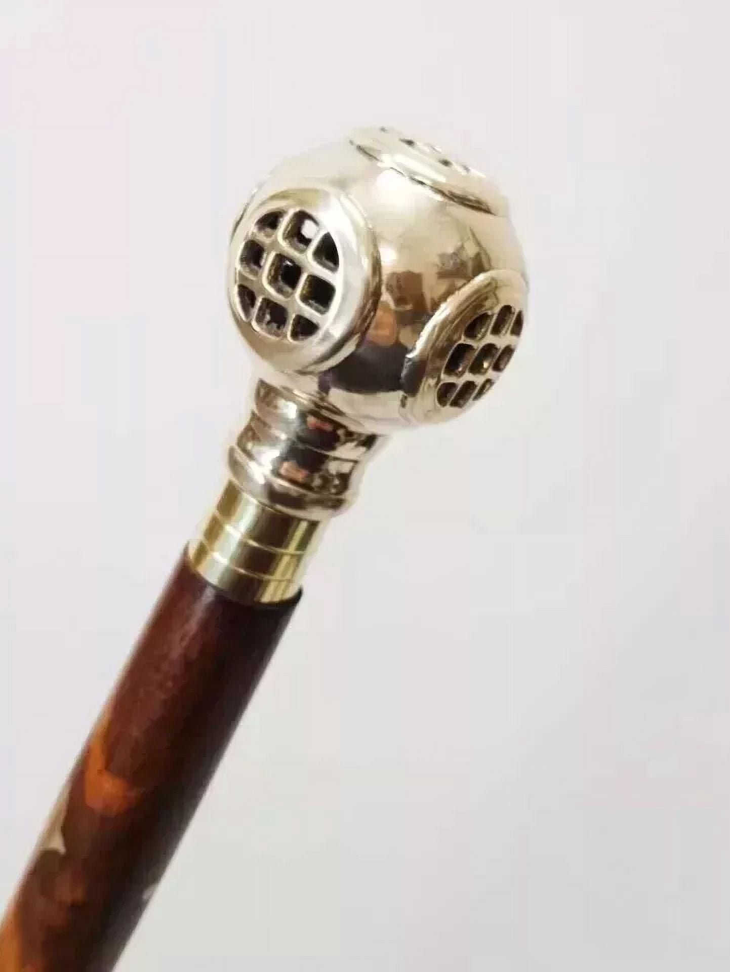 Antique Brass nautical head handle wooden vintage style walking stick ...