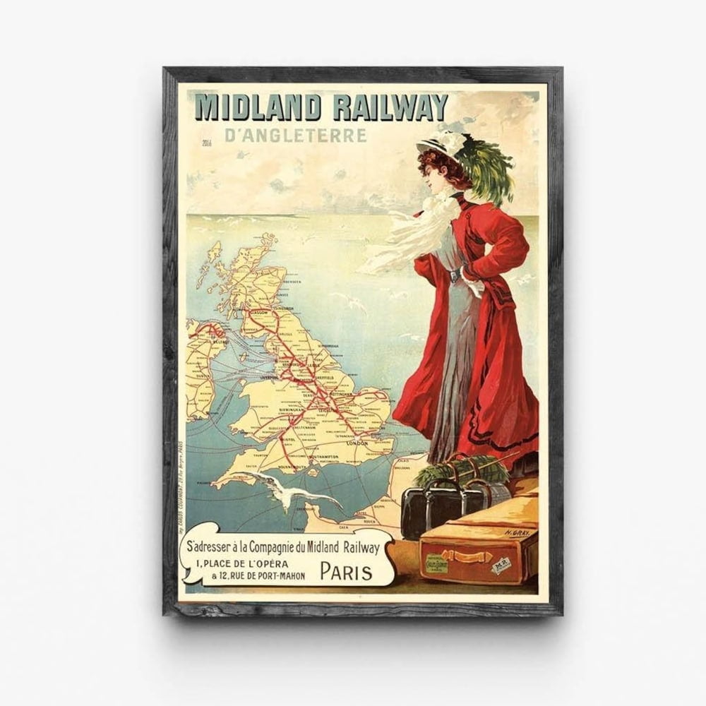 Antique British Travel Print, Retro Uk Map Wall Art, Classic Railway ...