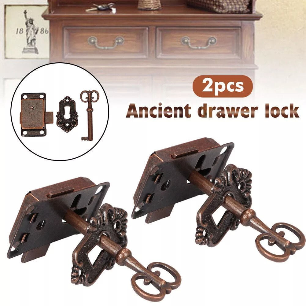 Antique Bronze Cabinet Door Lock Set Vintage Design Key and Decorative ...