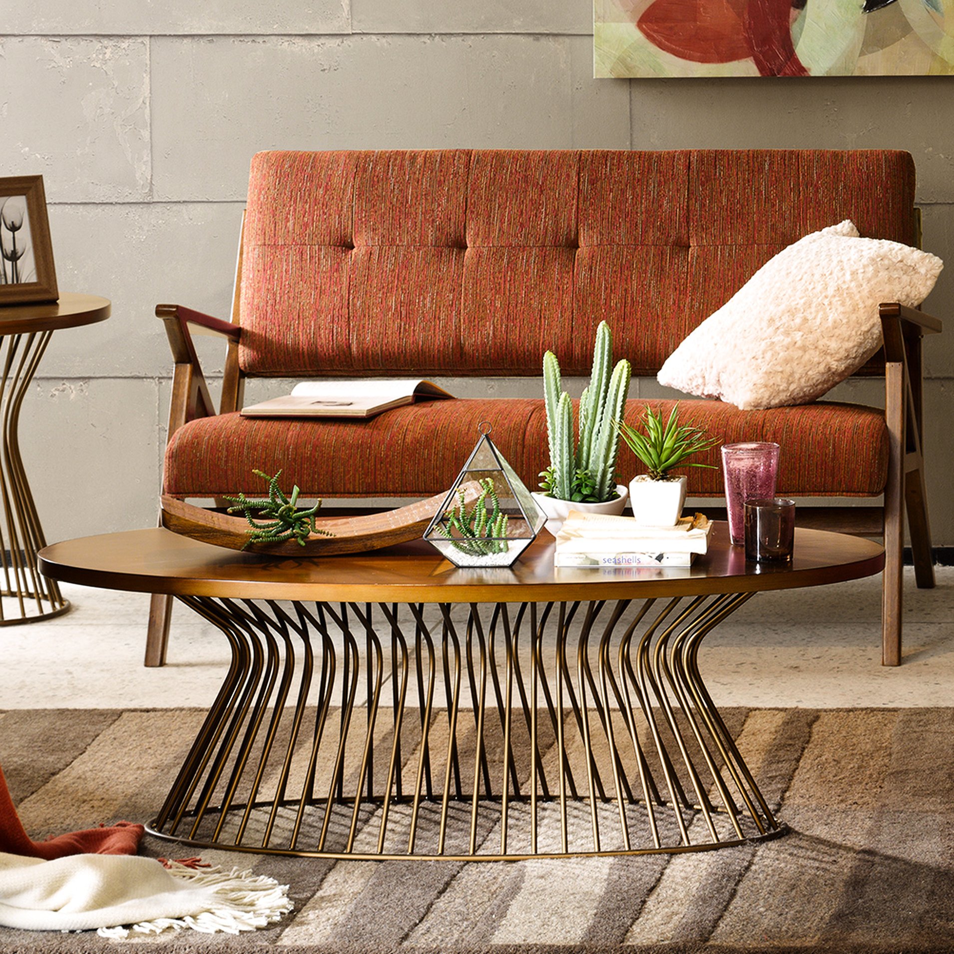Antique Bronze Coffee Table, Metal Base And Top With Solid Wood ...