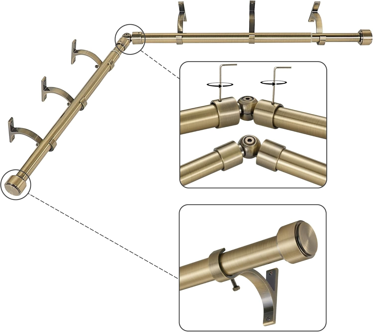Antique Bronze Corner Window Curtain Rods with Aluminum End Cap Finials ...
