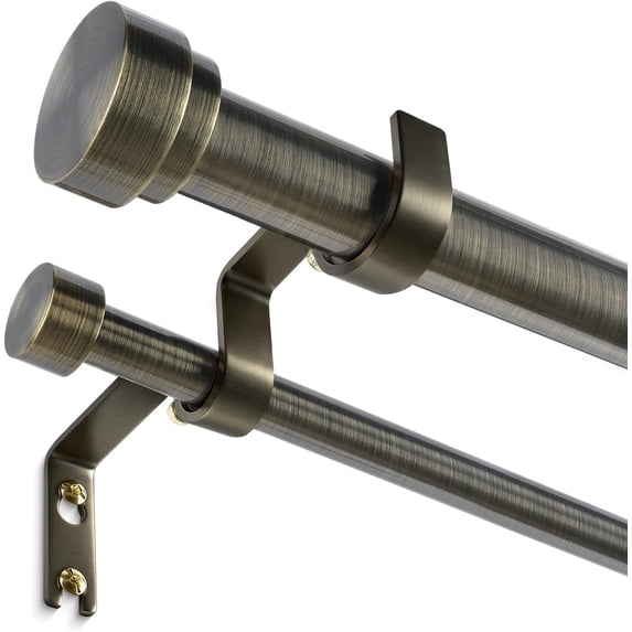 Antique Bronze Double Curtain Rod, Adjustable Dual Curtain Rod Set for ...