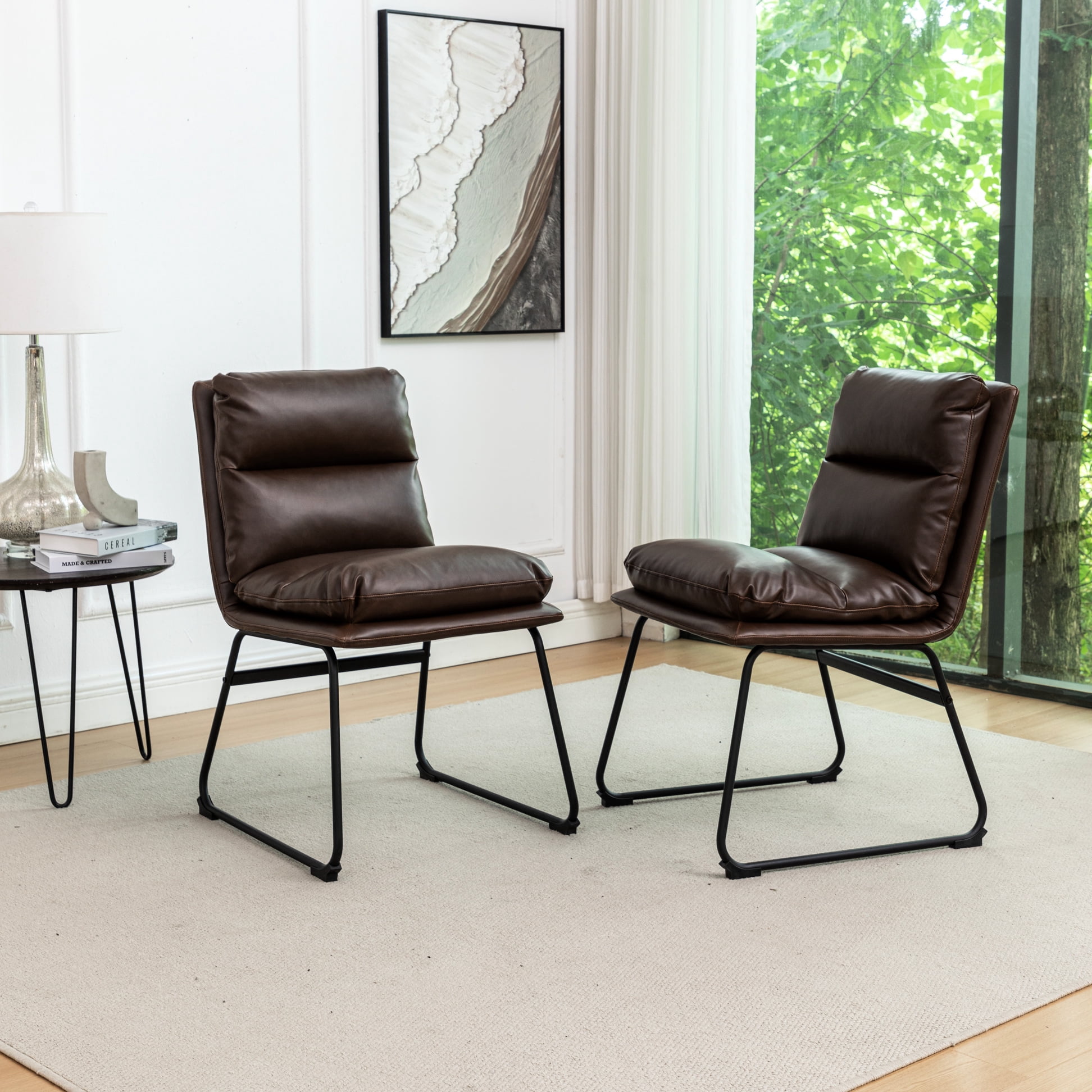 Antique Brown Dining Chairs, 2 . Sled Base For Enhanced Seat Stability ...