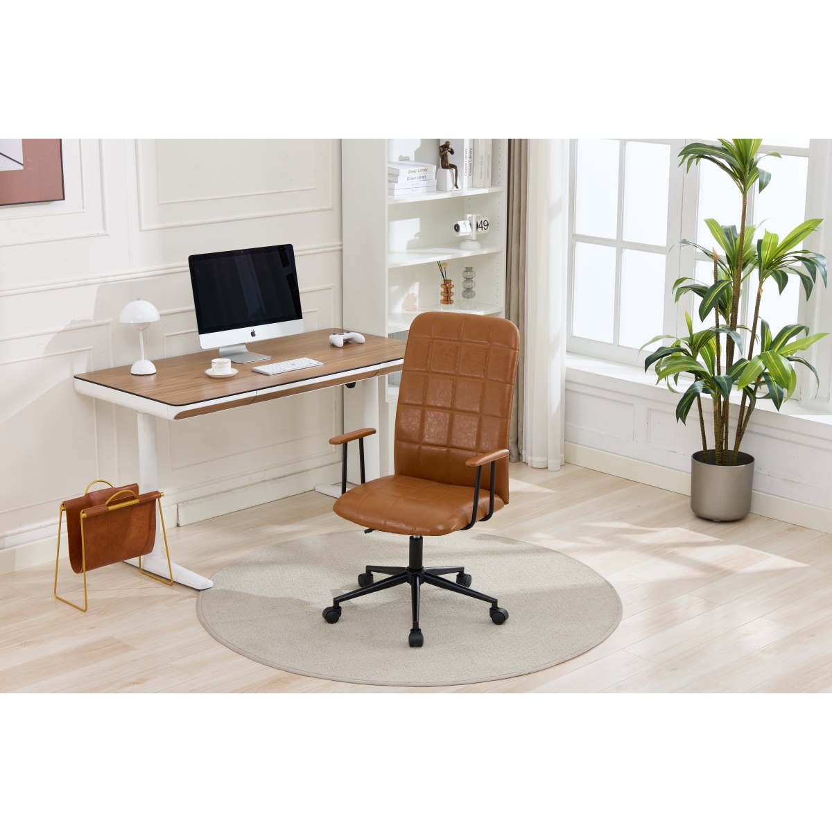 Antique Brown PU Leather Office Chair - With Armrests & High Back, 360 ...