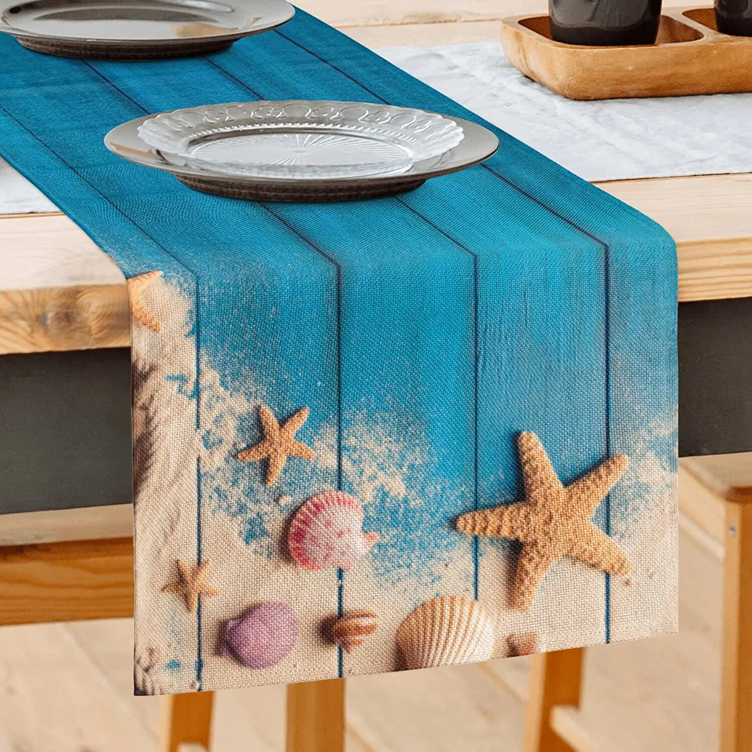 Antique Brown Wood Plank Linen Stain Resistant Table Runner for Cafe ...