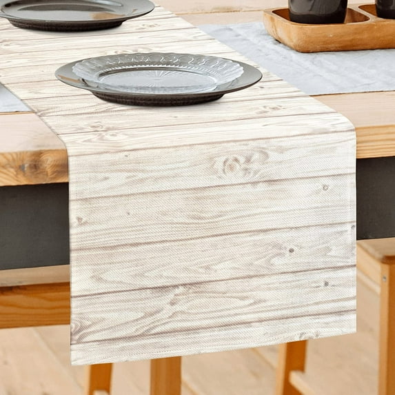 Antique Brown Wood Plank Linen Stain Resistant Table Runner for Cafe ...