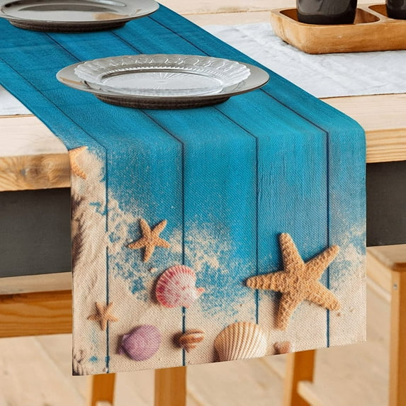 Antique Brown Wood Plank Linen Stain Resistant Table Runner for Cafe ...