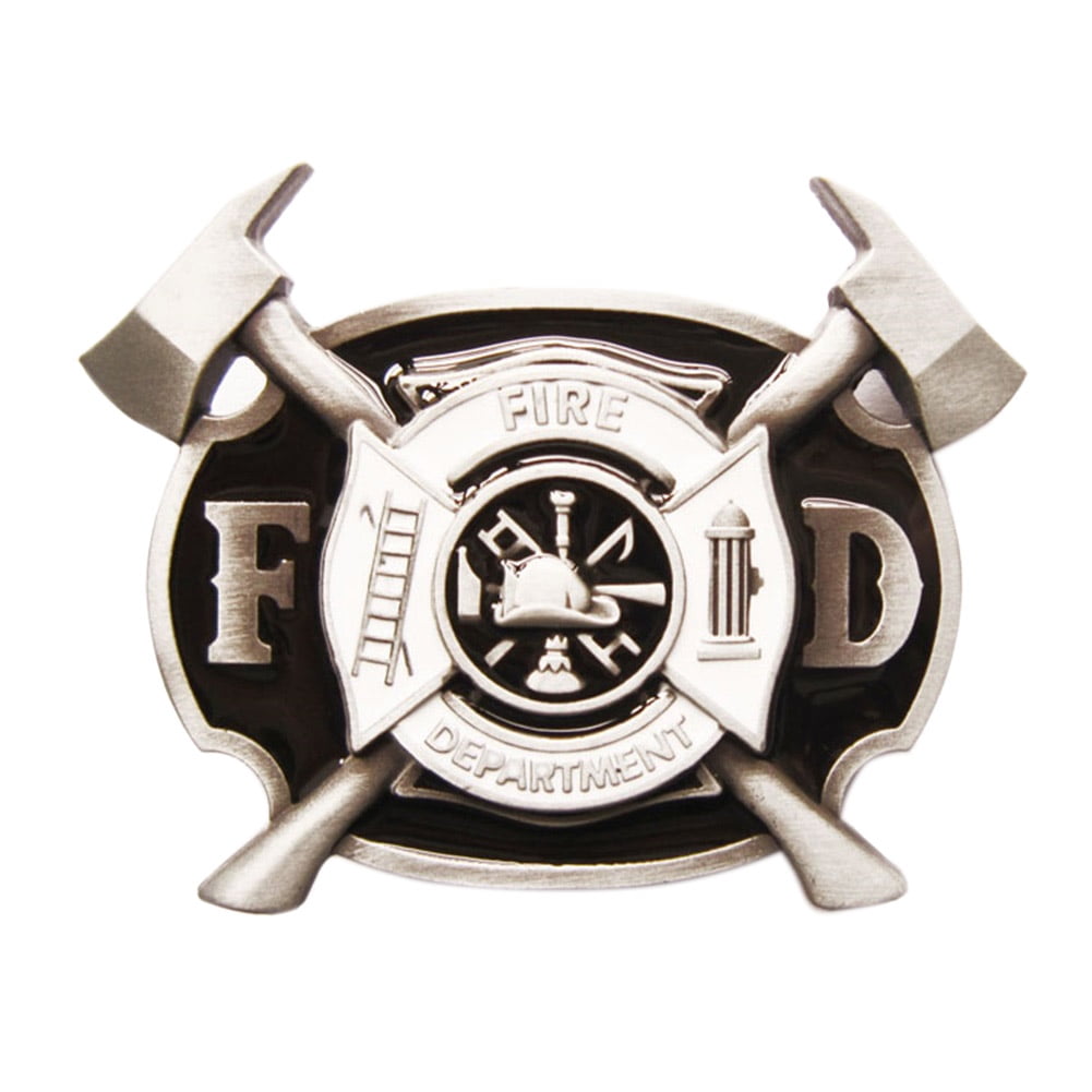Antique Brushed Silver Enamel Firefighter FD Cross Belt Buckle ...