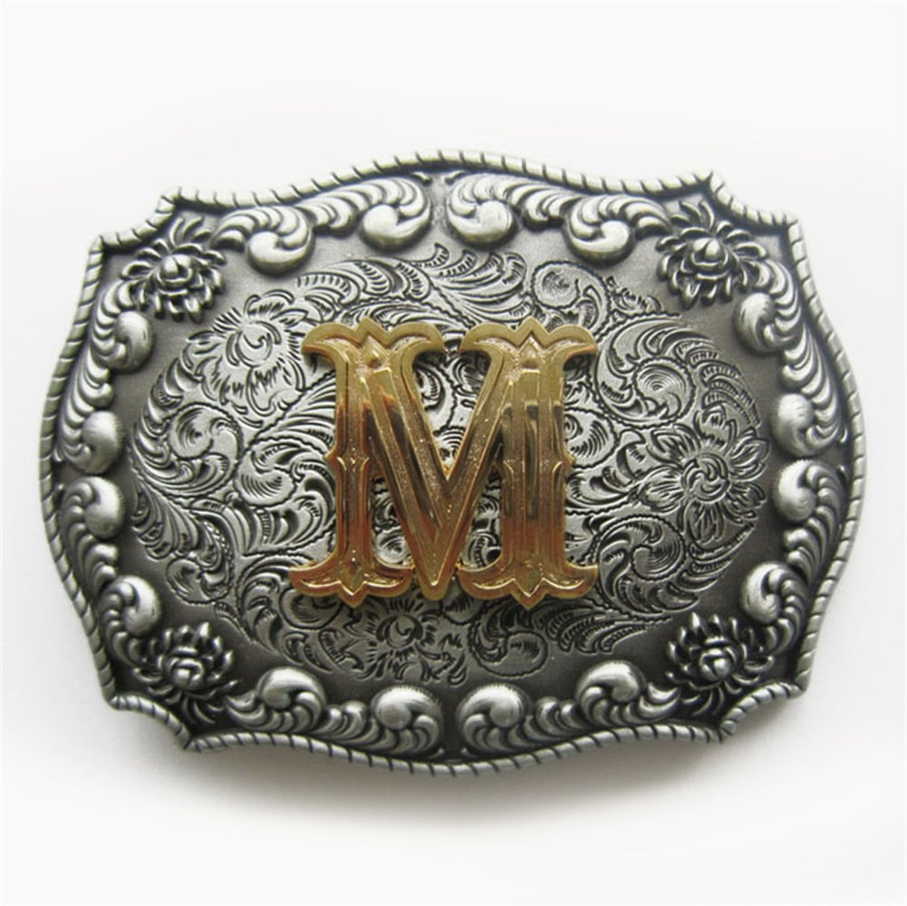 Antique Brushed Silver Initial Letter M Cowboy Cowgirl Western Belt ...