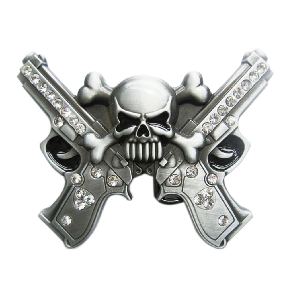 Antique Brushed Silver Rhinestones Skull Belt Buckle - Walmart.com