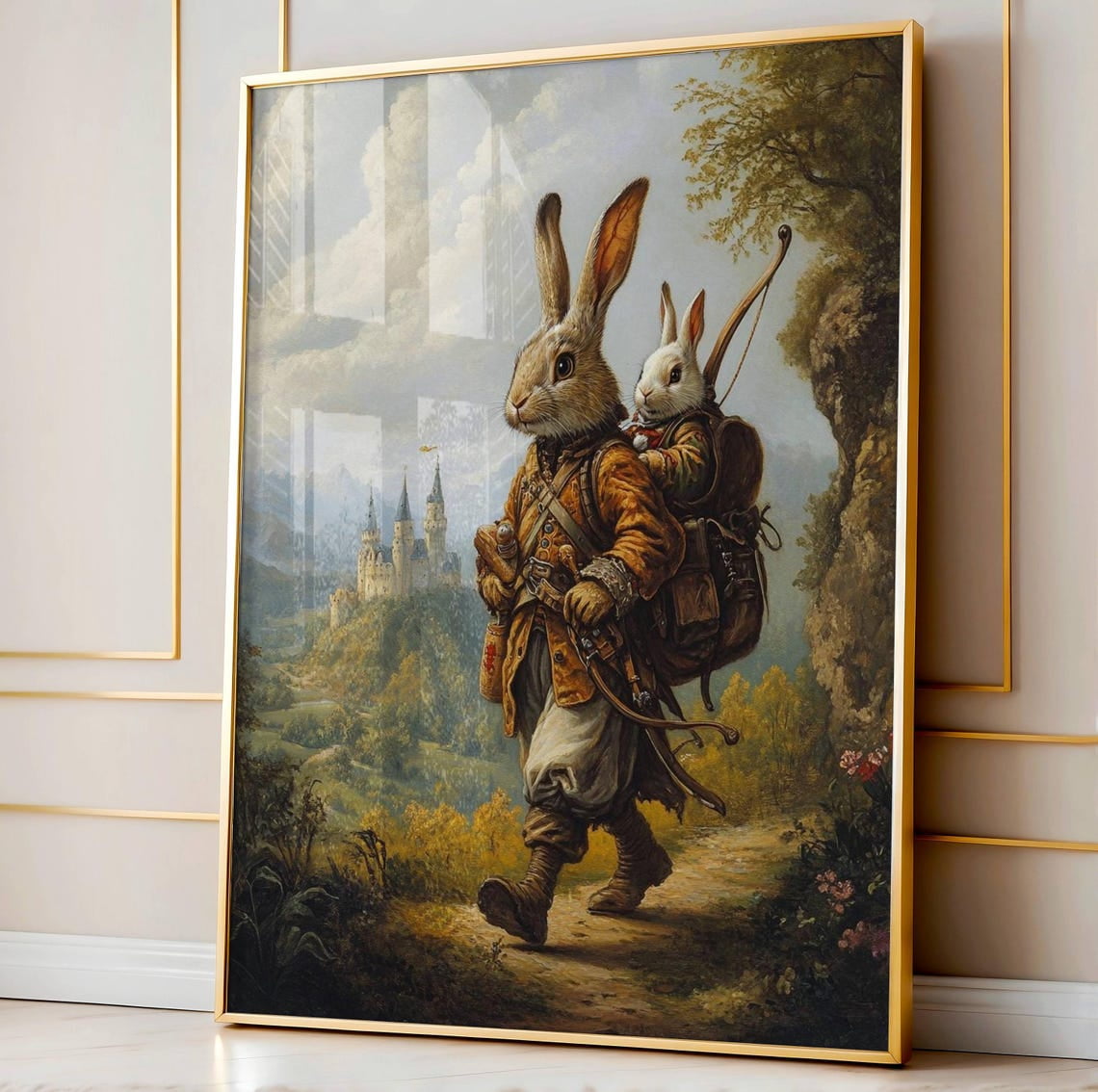 Antique Bunnies Art, Vintage Rabbit Painting, Easter Home Decor, Rustic ...