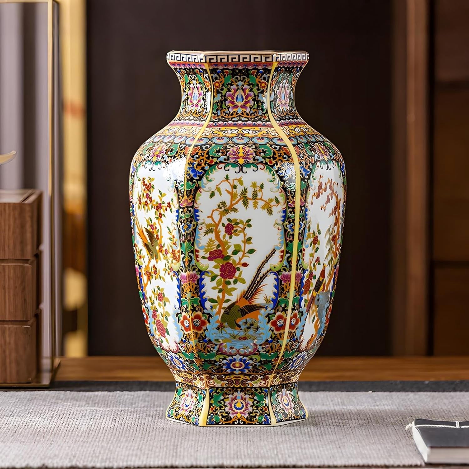 Antique Ceramic Vase - 9.8 Inch Vintage Famille Rose & Enamel Floral ...