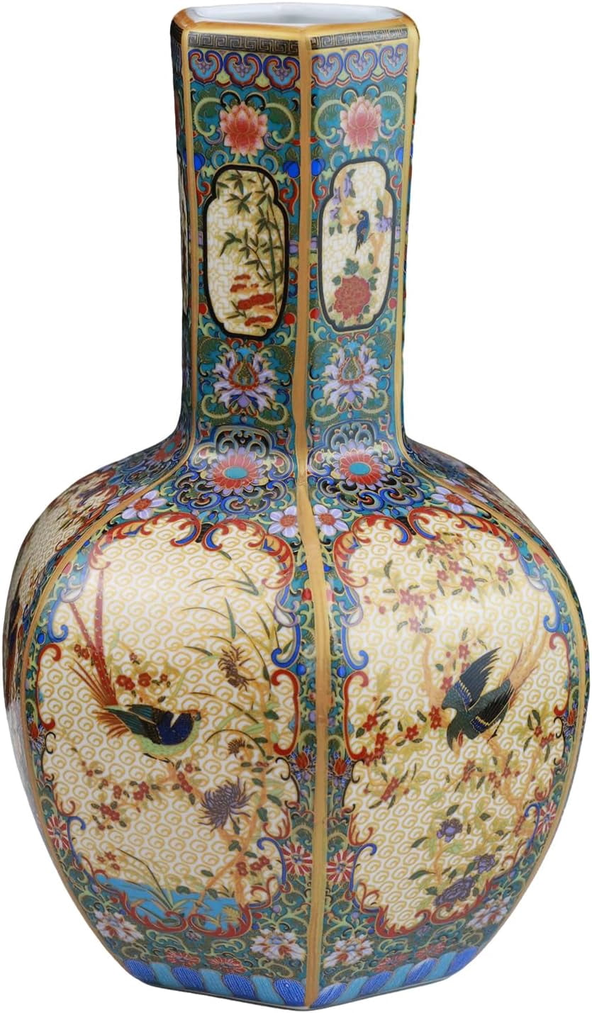 Antique Ceramic Vase - 9.8 Inch Vintage Famille Rose & Enamel Floral ...
