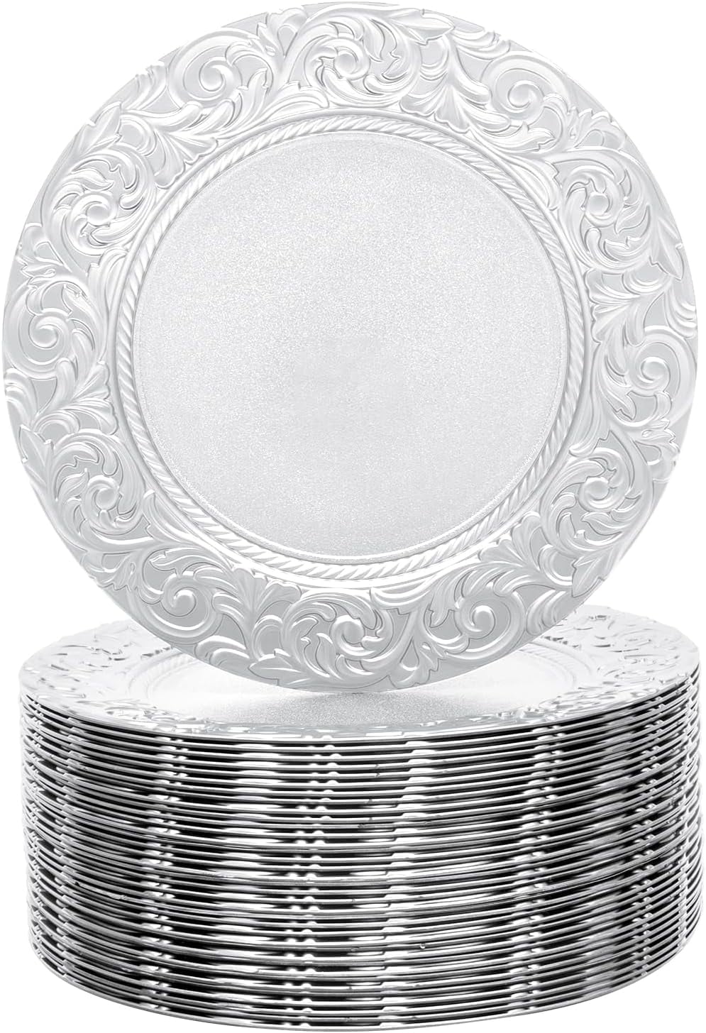 Antique Charger Plates Set, 100 Pcs 13in Plastic Embossed Dinner Plate ...