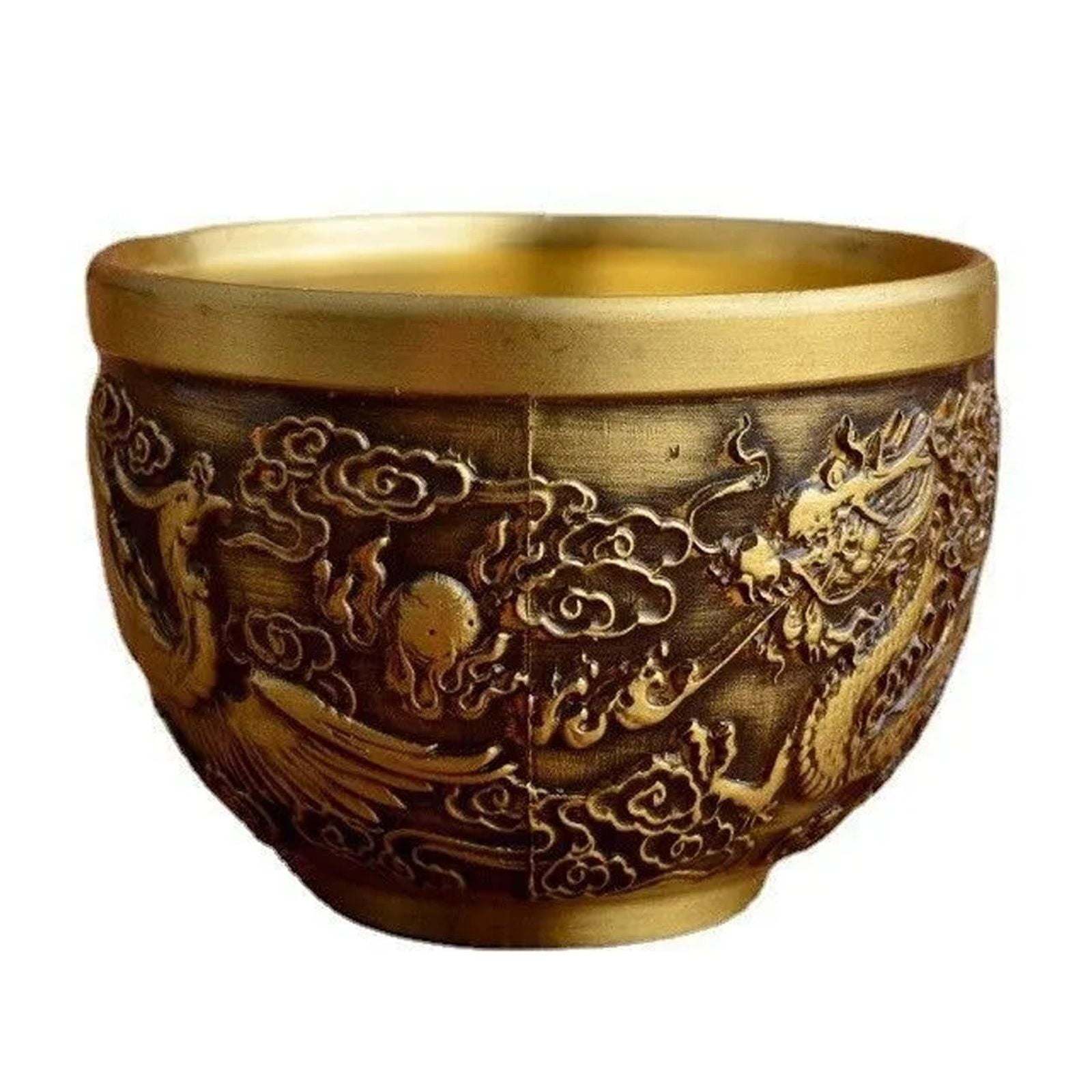 Antique Chinese Brass Dragon-Engraved Waist Cup, Copper Tea Cup with ...