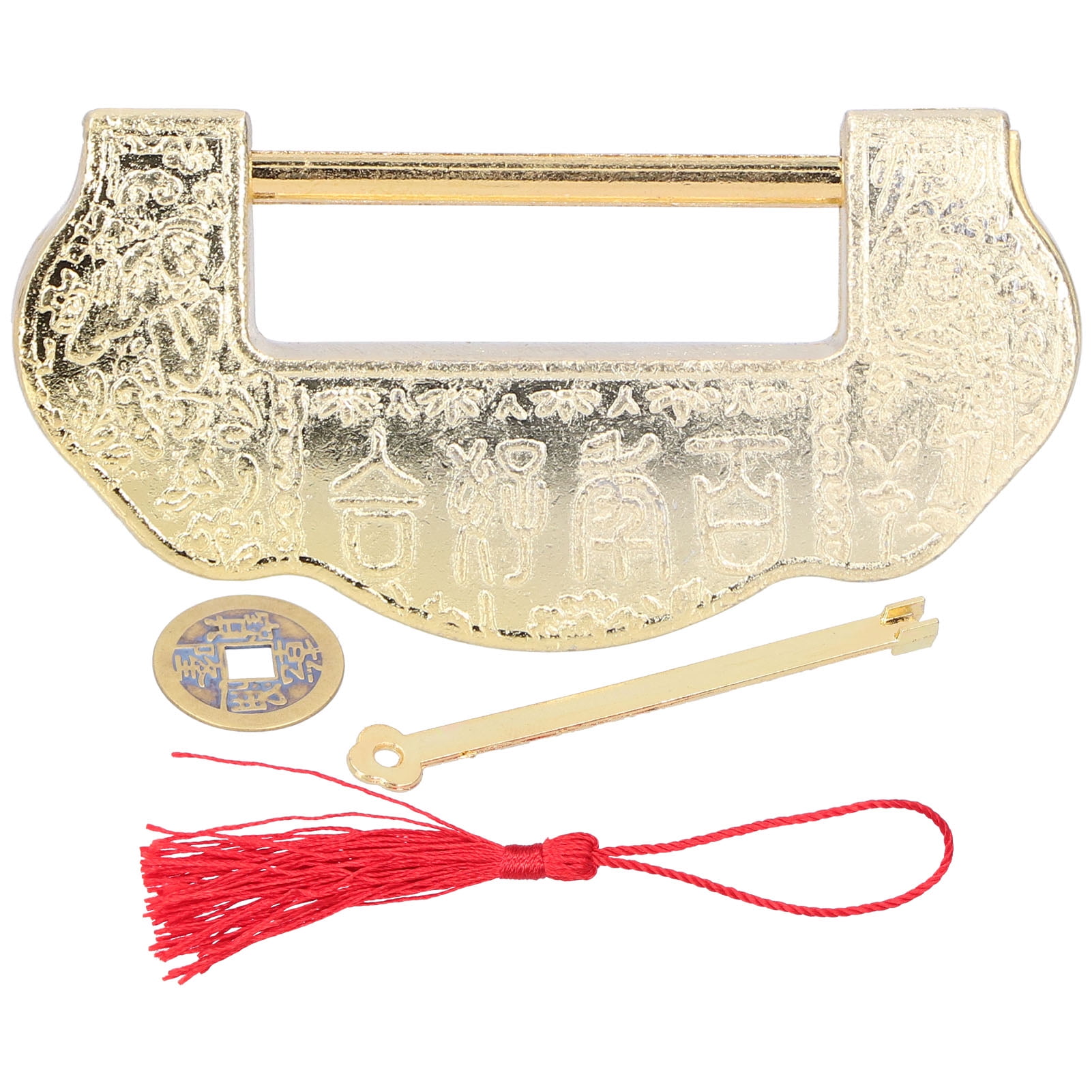 Antique Chinese Brass Padlock Set - Ming Qing Dynasty Carved Lock for ...