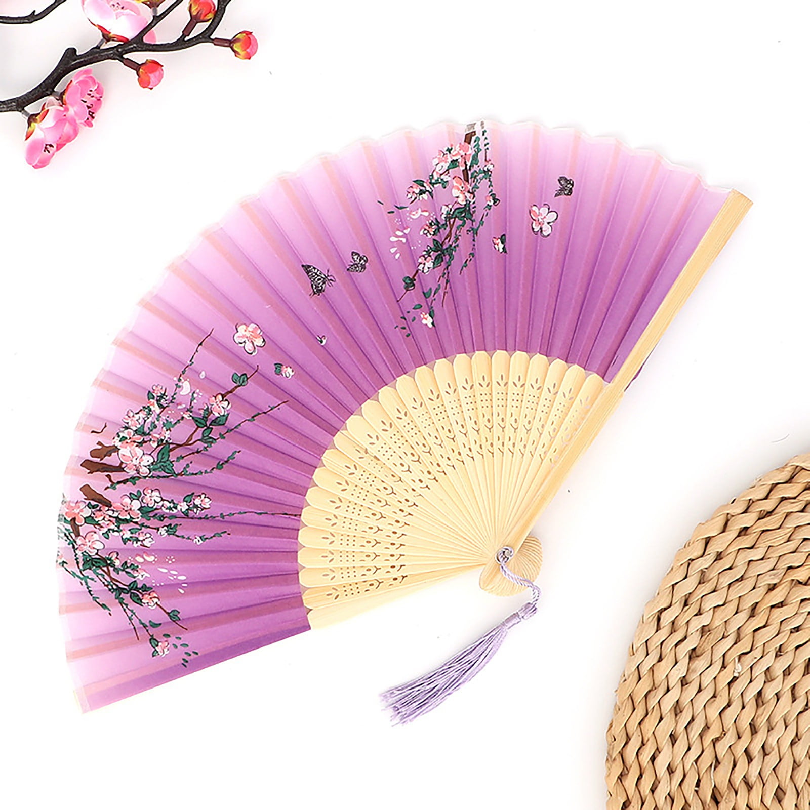 Antique Chinese Folding Fan, Dance Fan, A1 Pc Model, Bamboo Frame ...