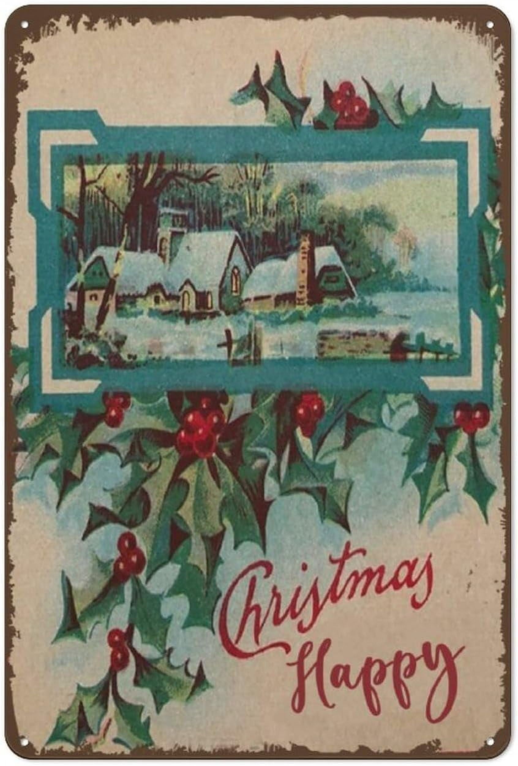 Antique Christmas Metal Tin Sign,Christmas Happy Poster - 16x12 inch ...