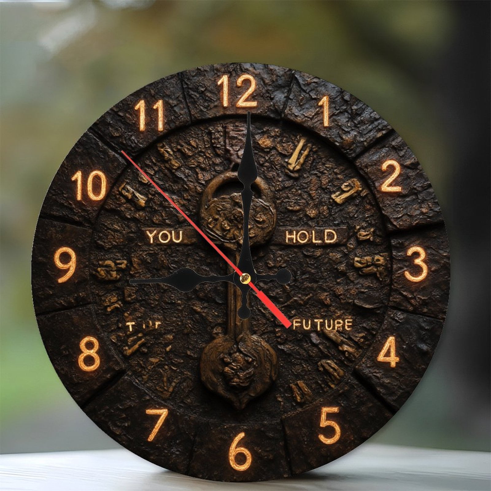 Antique Clock Key Future Hold Destiny Time 10-Inch Silent Wooden Wall ...