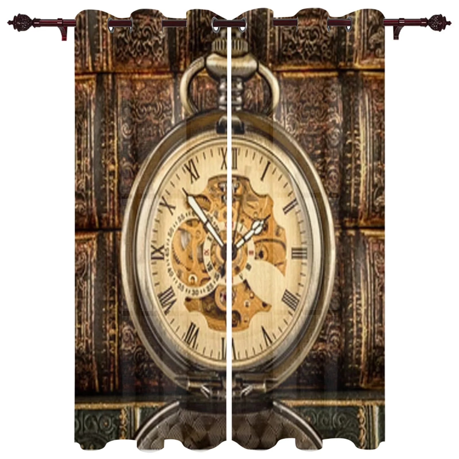 Antique Clock Window Curtains For Living Room Luxury Bedroom Decor ...
