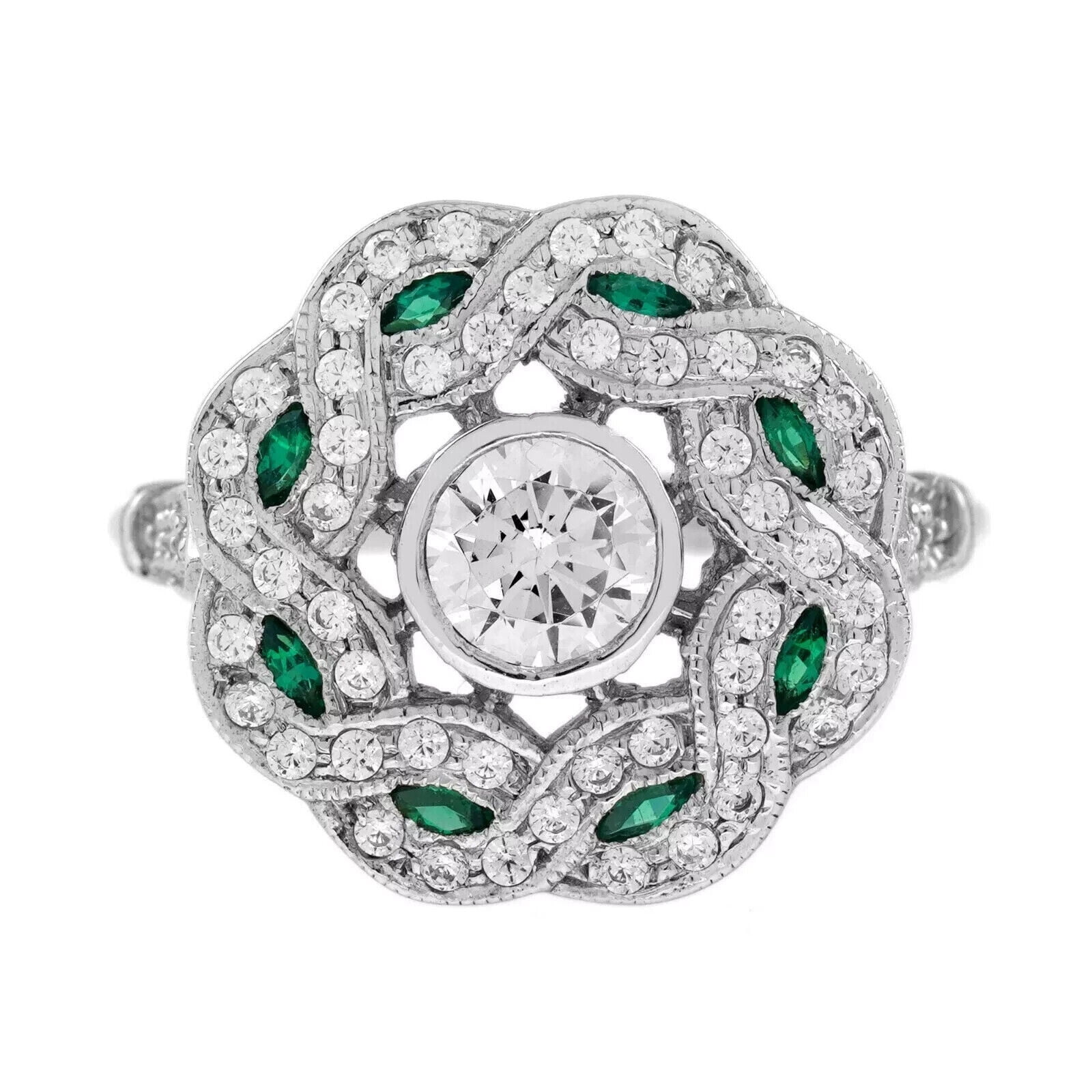 Antique Cluster Diamond Ring, Bezel Set Diamond Engagement Ring ...