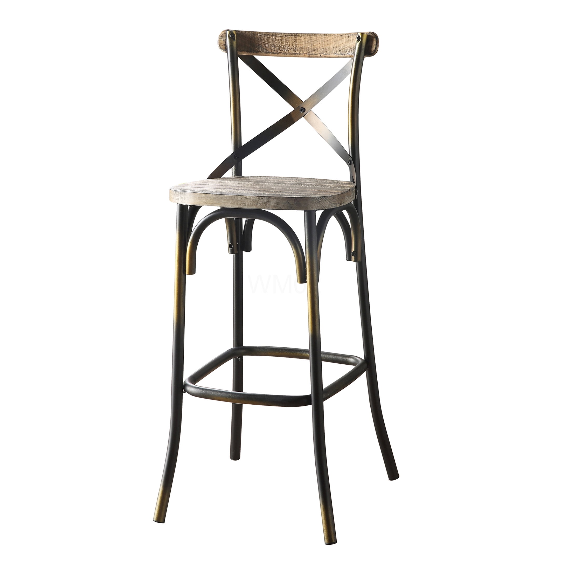 Antique Copper & Oak Cross Back Bar Stool with Footrest for Kitchen ...