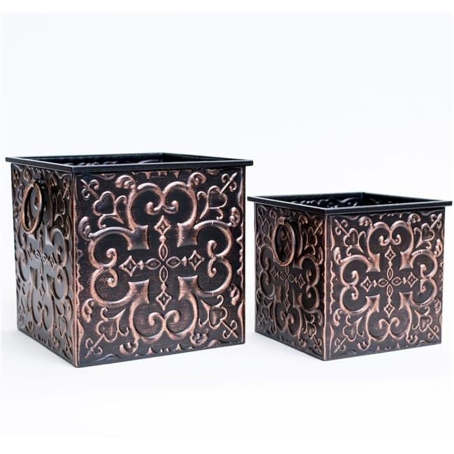 Antique Copper Patterned Square Metal Planters, Set of 2 - Walmart.com