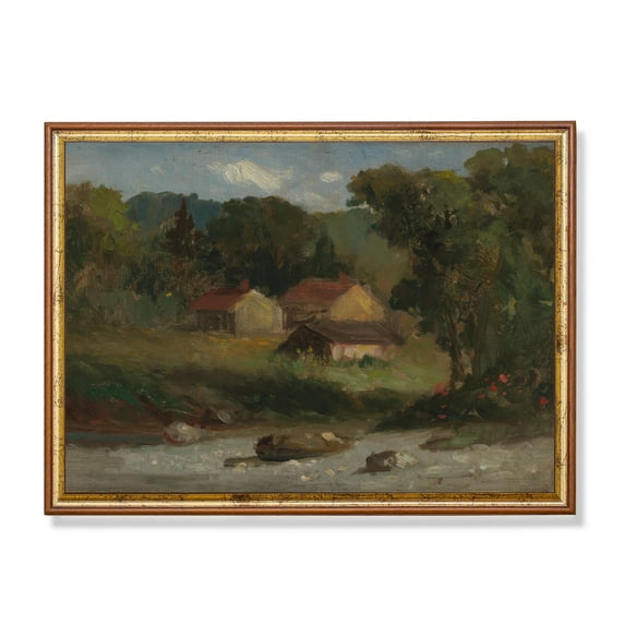 Antique Cottage Print Poster 19th Century Rustic Farmhouse Landscape ...
