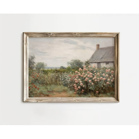 Antique Cottage, Rose Garden, Rustic Summer Cottage Wall Art, Spring ...