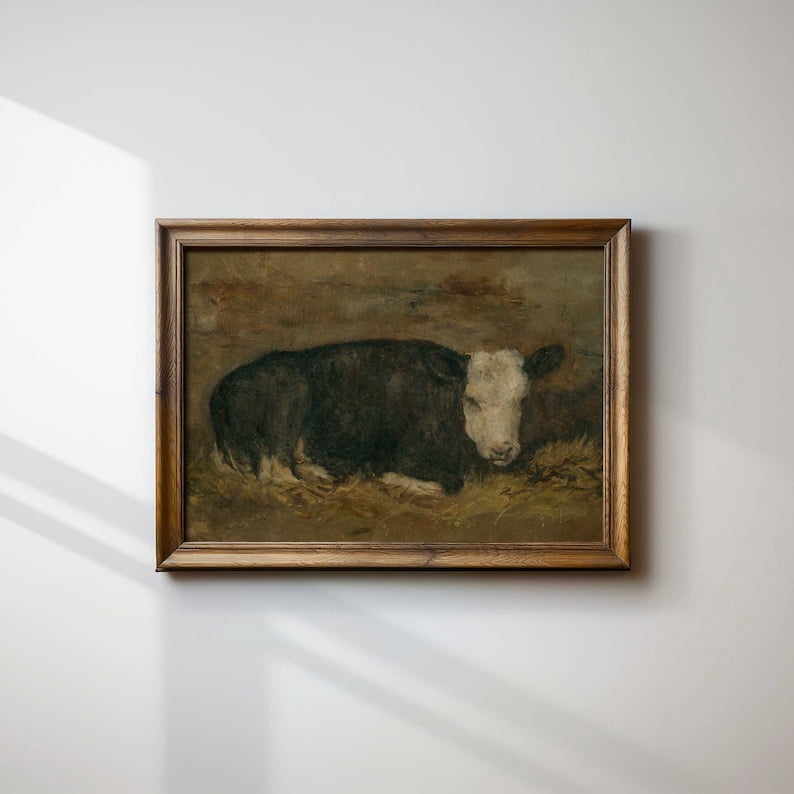 Antique Cow Painting Print: Rustic Farmhouse Wall Art Home Decor Size ...
