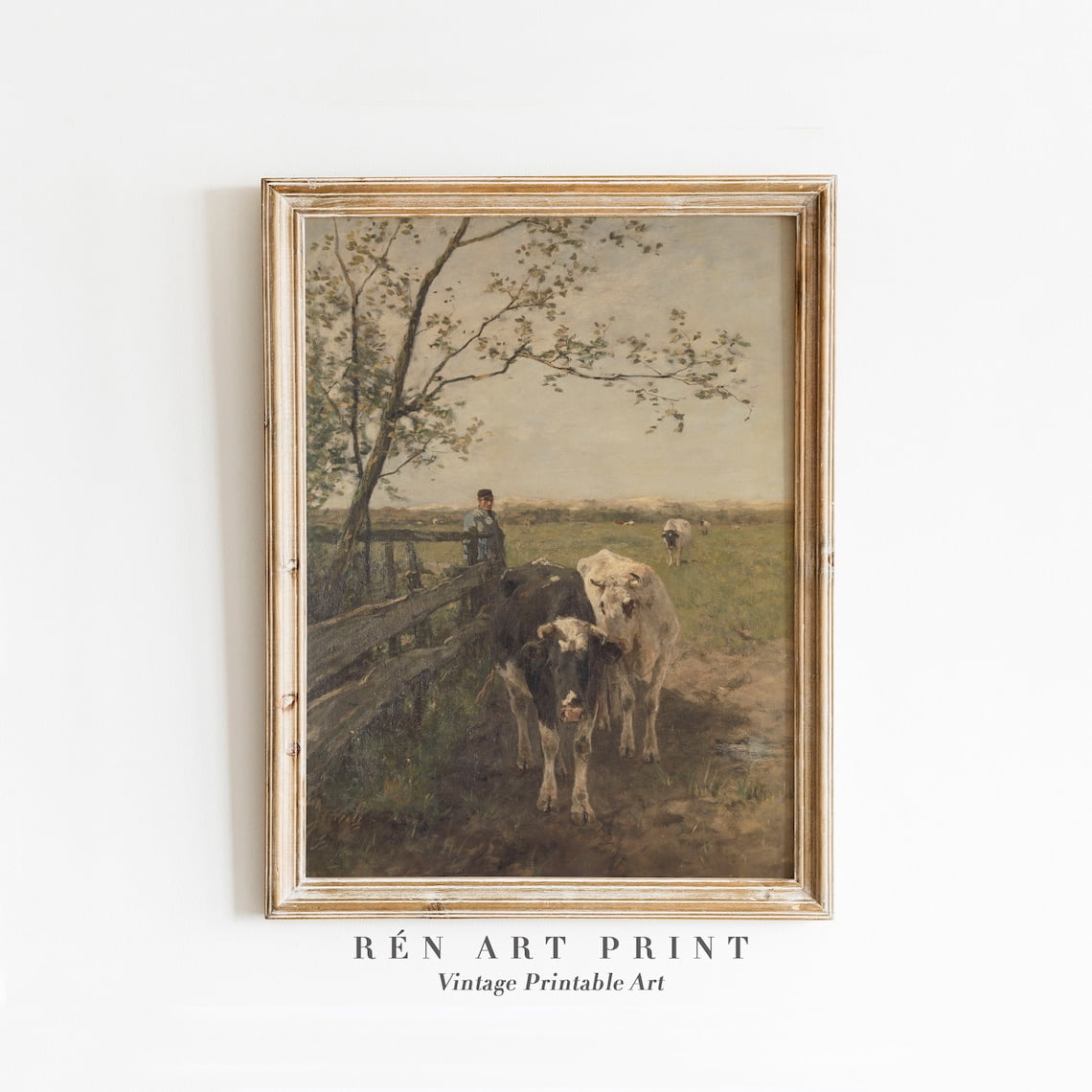 Antique Cow Poster Country Spring Landscape Farm Animal Wall Art ...