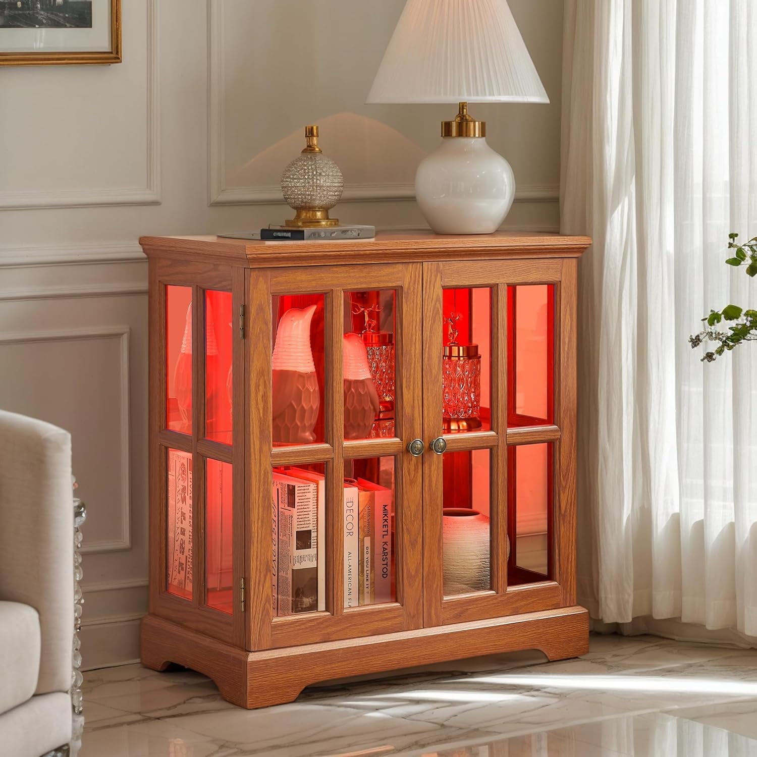 Antique Curio Cabinet with Multi-Color Lights and LED for Collectibles ...