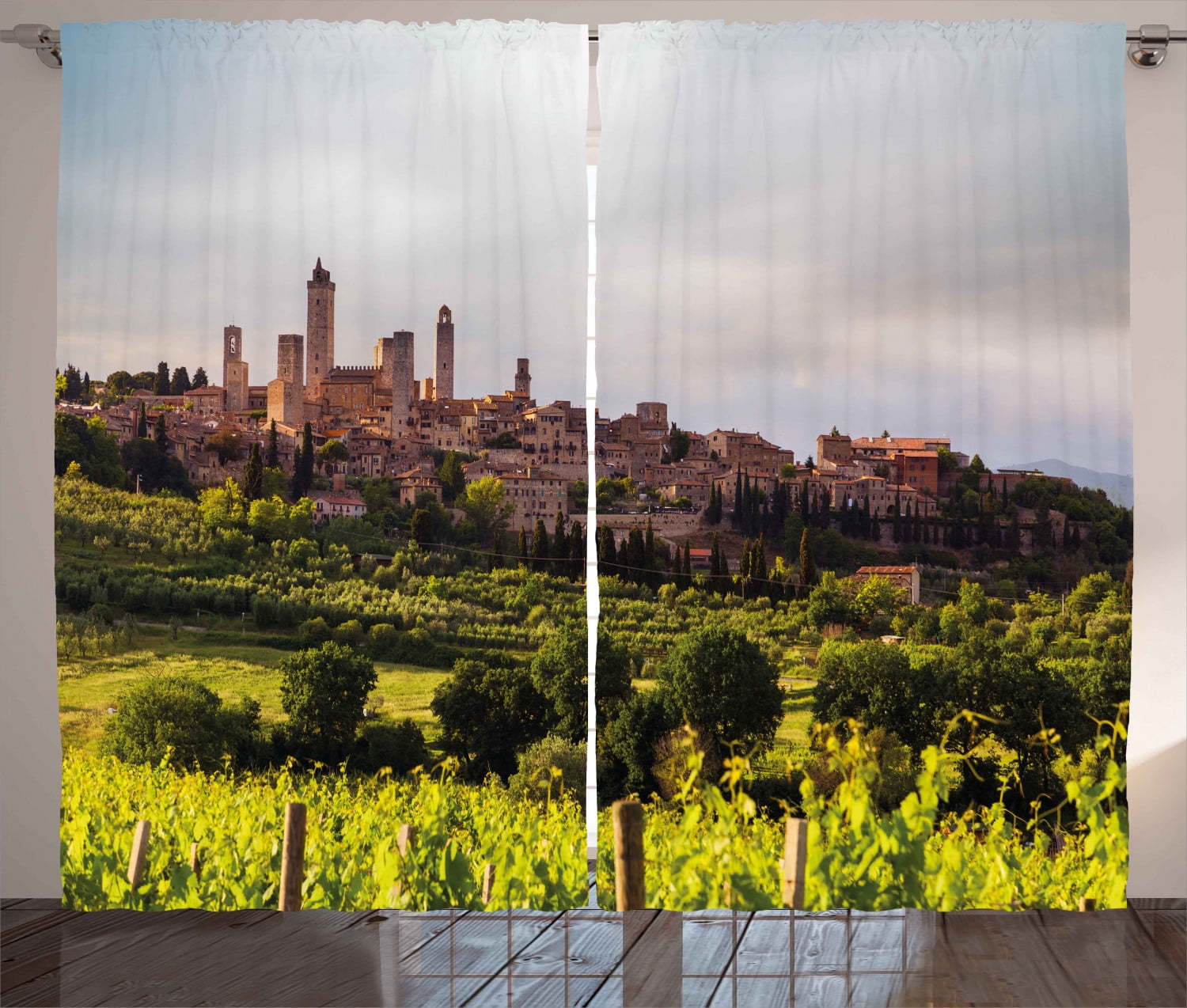 Ambesonne Antique Curtains 2 Panel Set, Medieval City in Italy, 108" x ...