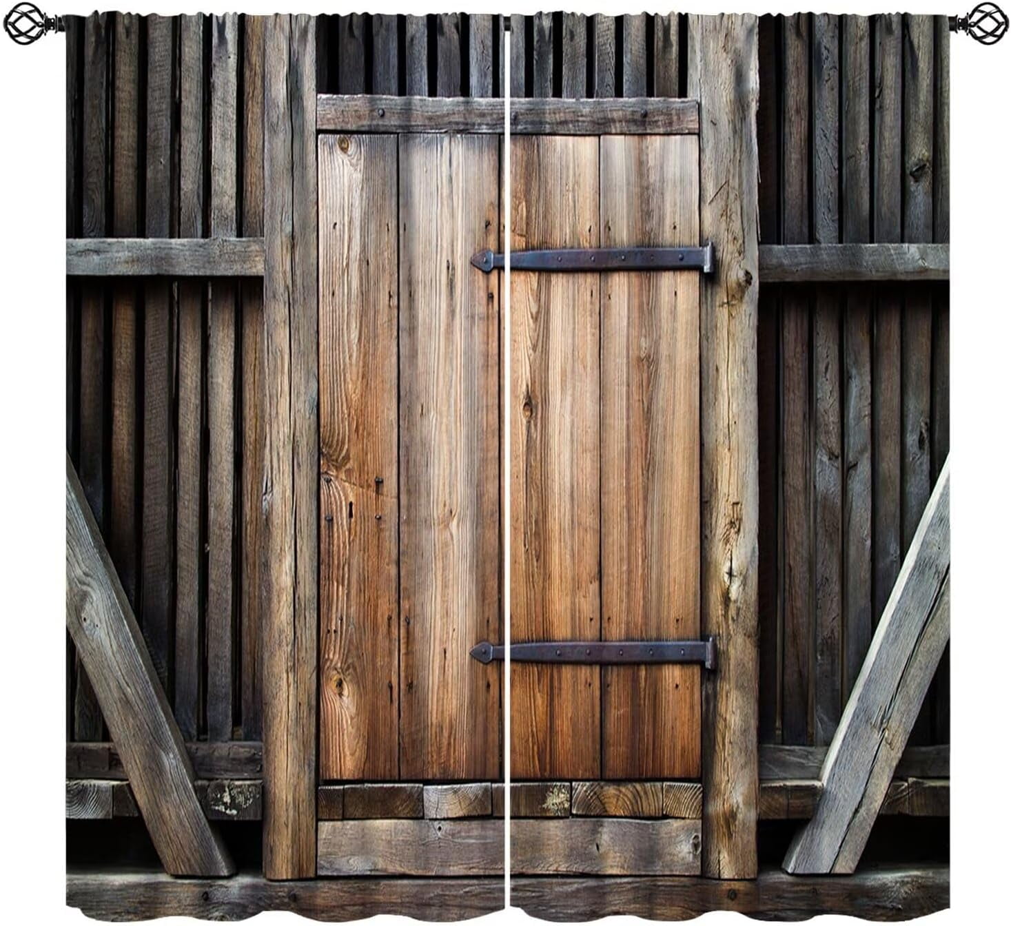 Antique Curtains Rustic Farmhouse Style Wooden Door Rural Retro Barn ...