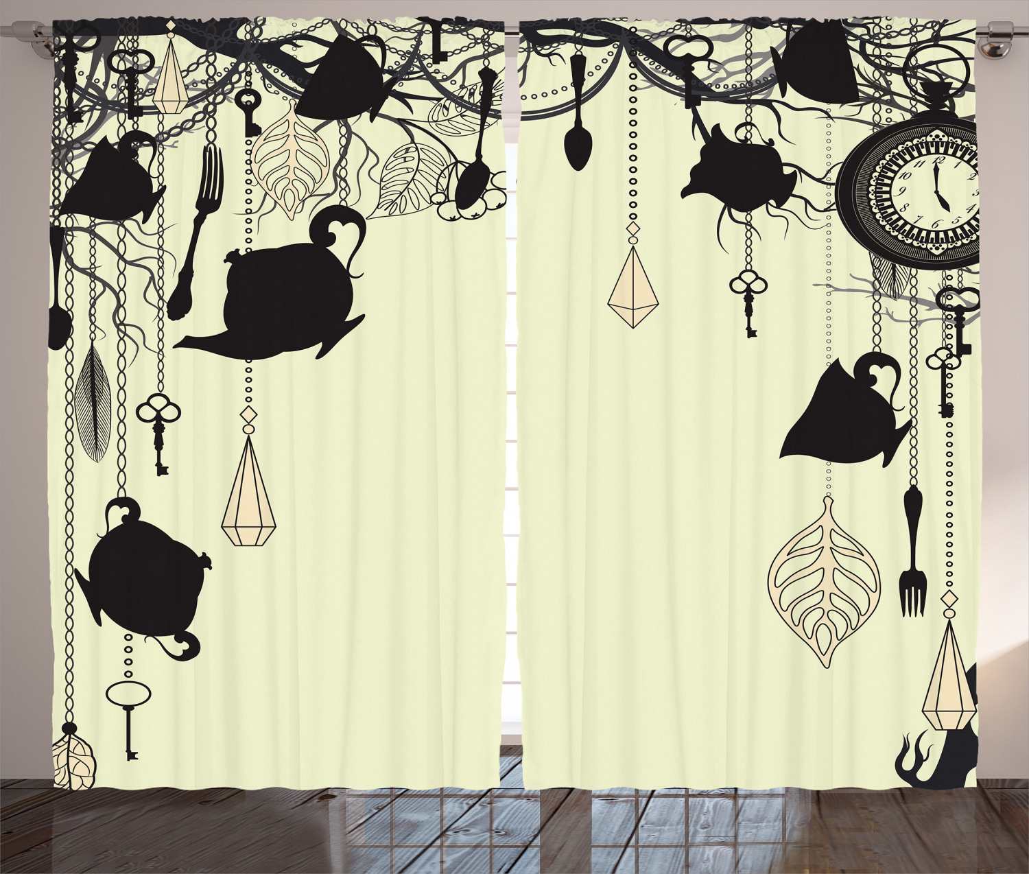 Ambesonne Vintage Curtains 2 Panel Set, Diamonds Forks Spoons, 108" x ...