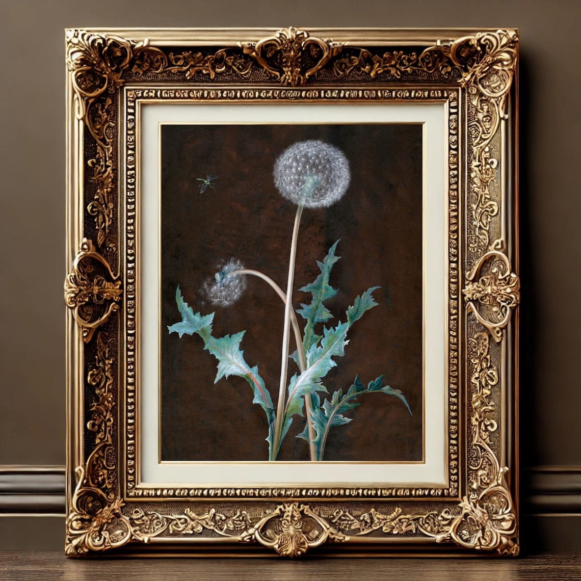 Antique Dandelion Poster Vintage Botanical Art With Dragonfly Home ...