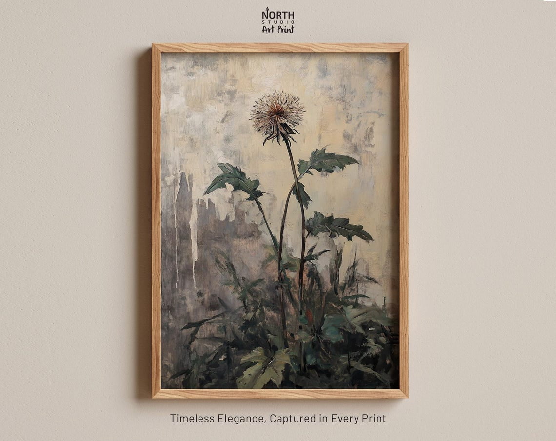 Antique Dandelion Print, Moody Flower Art, Vintage Painting, Flower ...