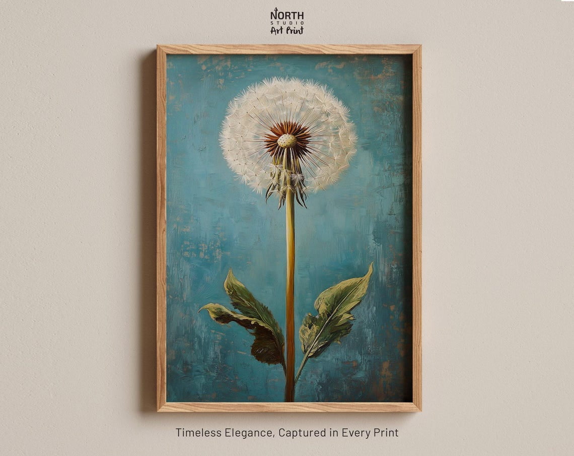 Antique Dandelion Print, Moody Flower Art, Vintage Painting, Flower ...