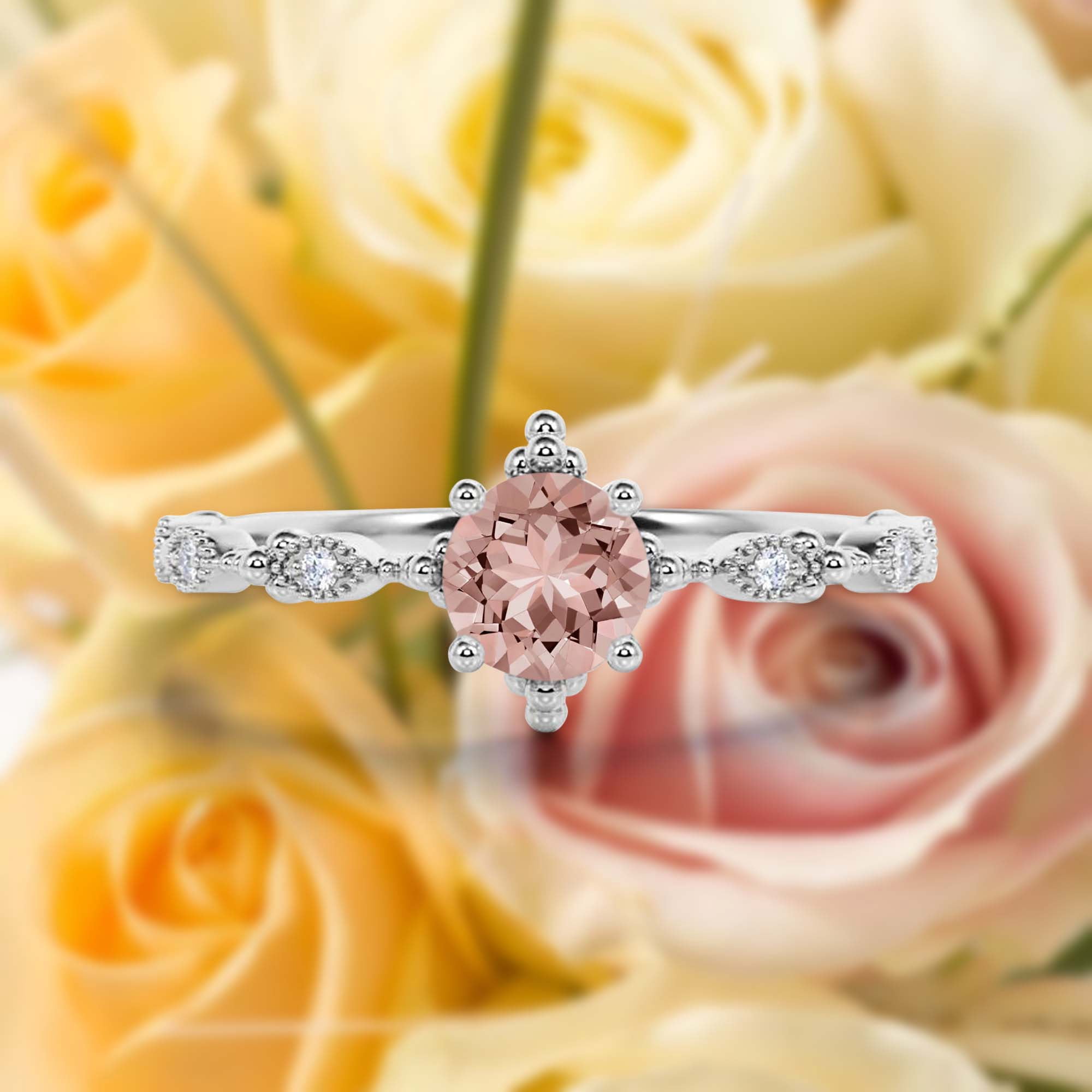 Antique Dazzling Boho & hippie 1.25 Carat Round Cut Morganite And ...